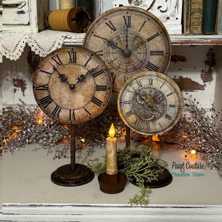 Vintage Clock Faces Trio – DIY Birch Wood Kit with Stands & Digital Pr ...